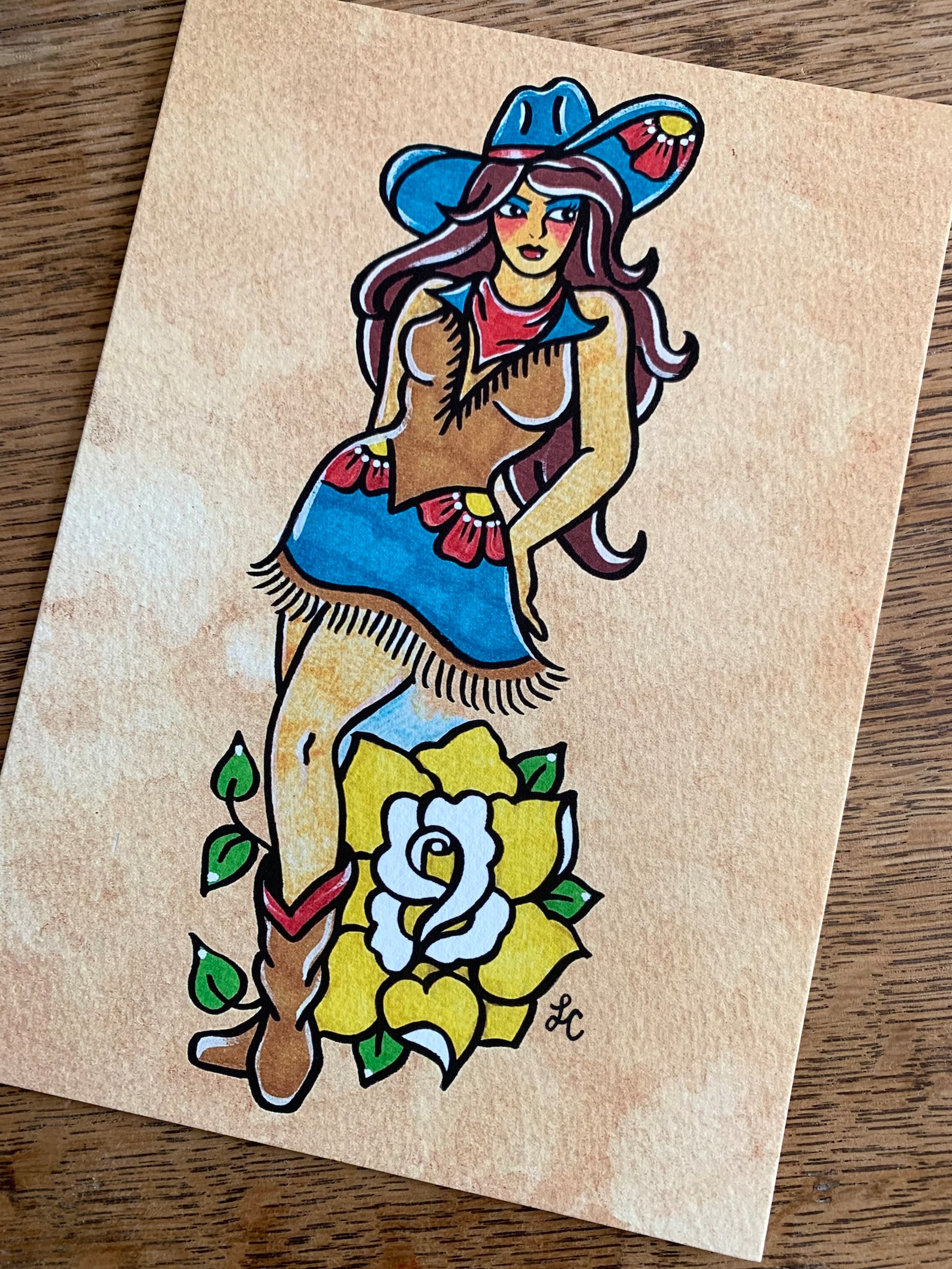 Cowgirl Pinup American Traditional Tattoo Art Print 5 X 7 8 X - Etsy