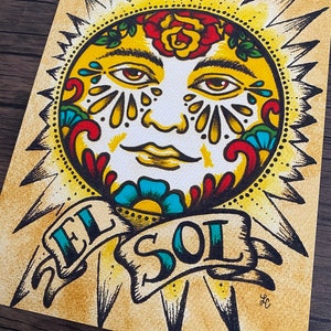 Mexican Folk Art Sun EL SOL Loteria Print 5 X 7, 8 X 10 or 11 X 14 - Etsy