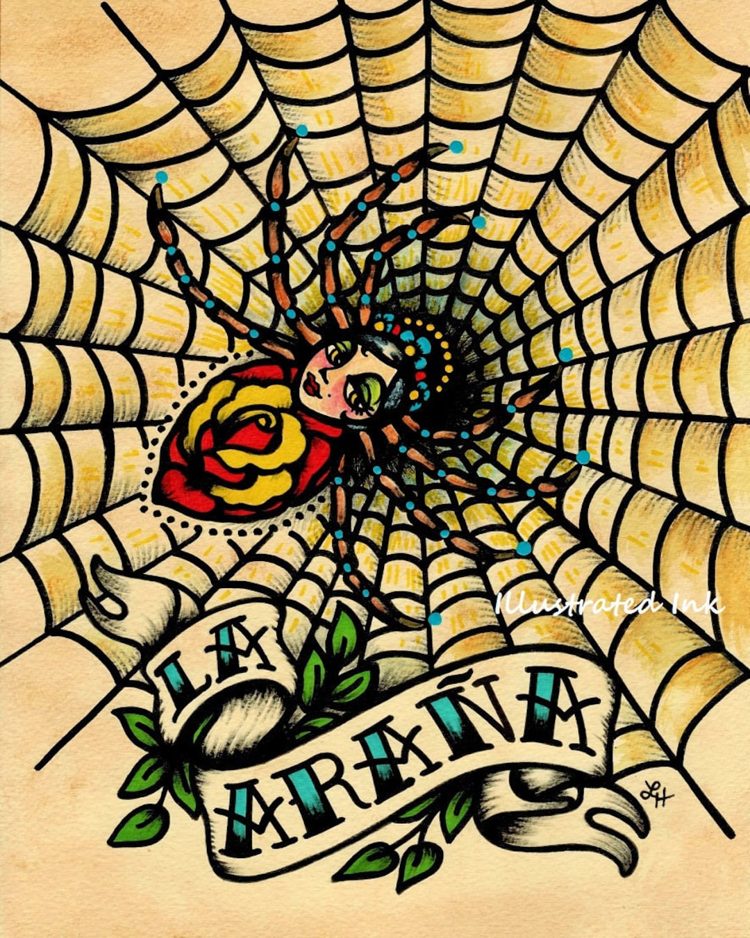 Old School Tattoo Art Spider LA ARANA Loteria Print 5 X 7, 8 X 10 or 11 ...