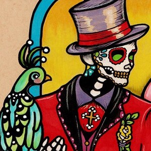 Day of the Dead WEDDING Art Print, Day of the Dead Couple Bride and ...