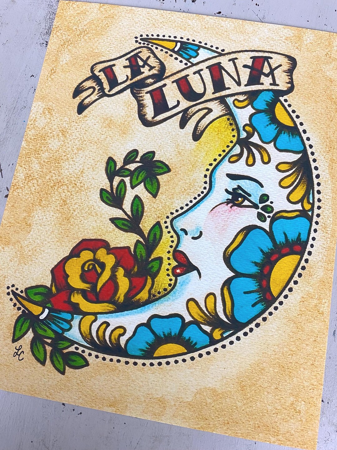 Old School Tattoo Moon Art LA LUNA Loteria Print 5 X 7, 8 X 10 or 11 X ...
