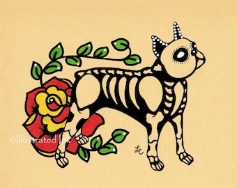 Day of the Dead CAT Dia De Los Muertos Art Print 5 X 7 | Etsy