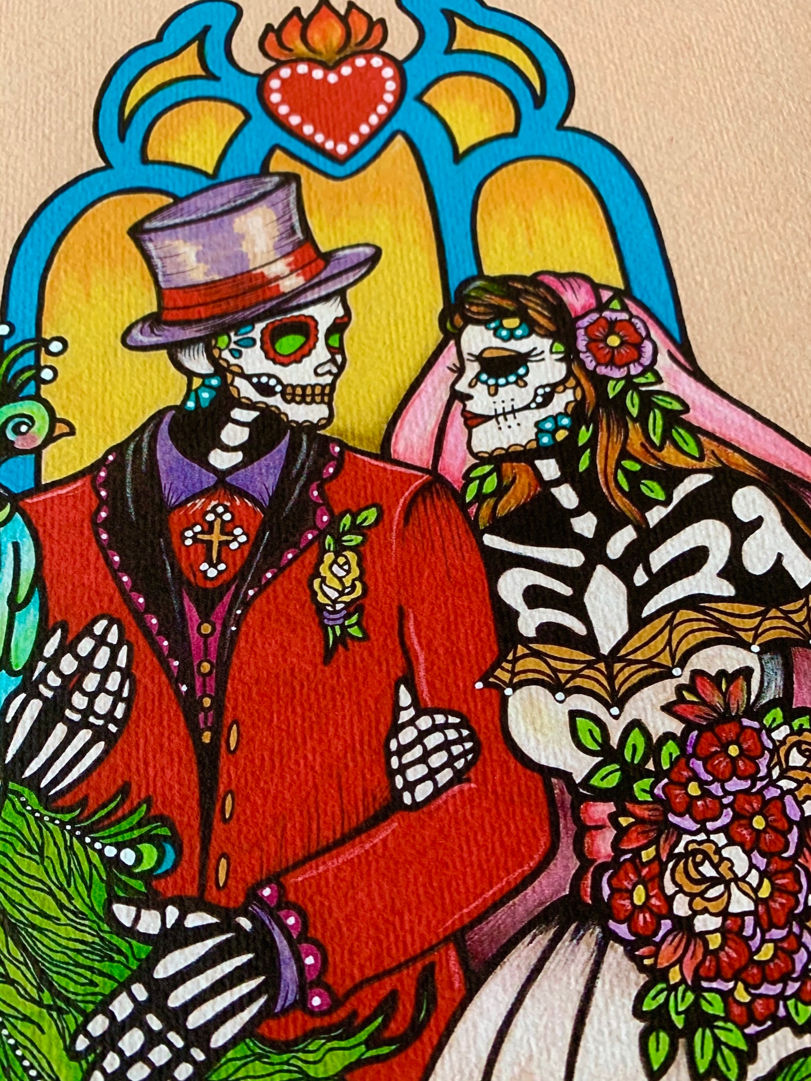 Day of the Dead WEDDING Art Print Day of the Dead Couple - Etsy