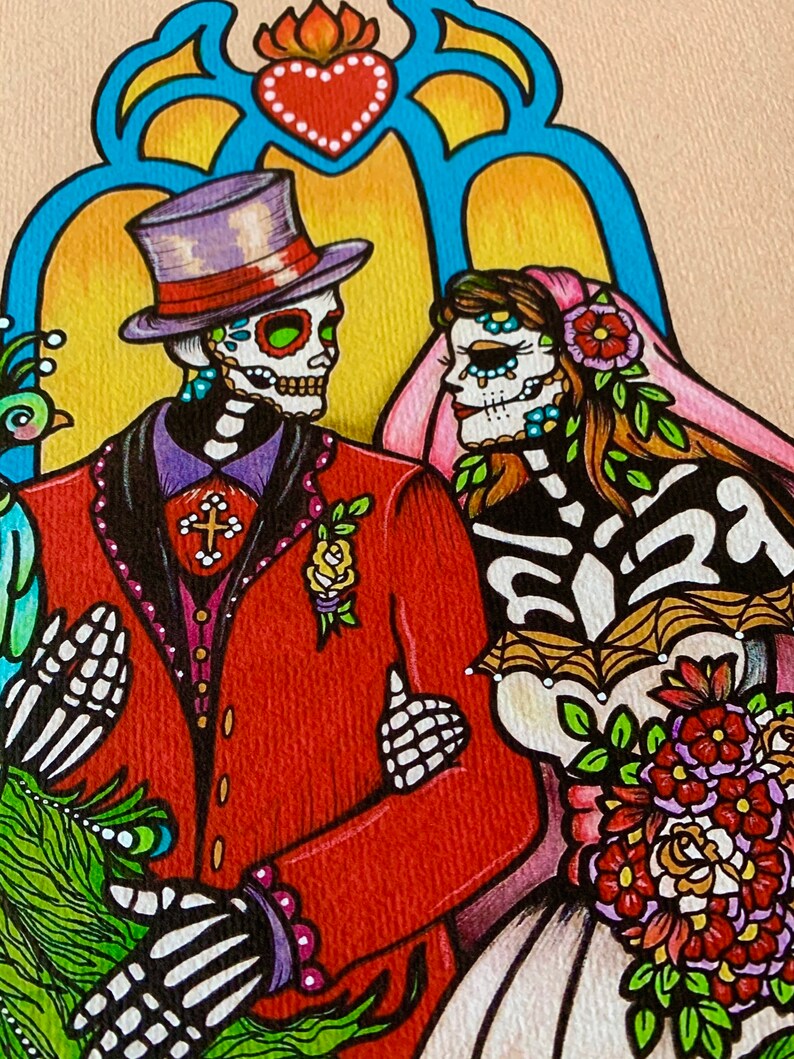 Day of the Dead WEDDING Art Print, Day of the Dead Couple Bride and ...