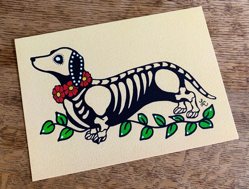 Day of the Dead Dog DACHSHUND Dia De Los Muertos Art Print 5 X 7, 8 X ...