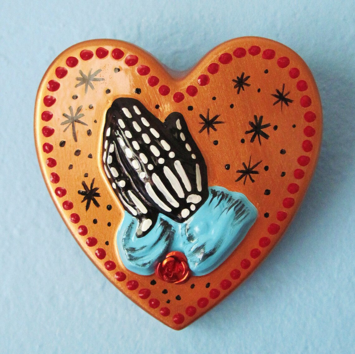 Praying Hands Day of the Dead Art Sacred Heart Wall Hanging - Etsy