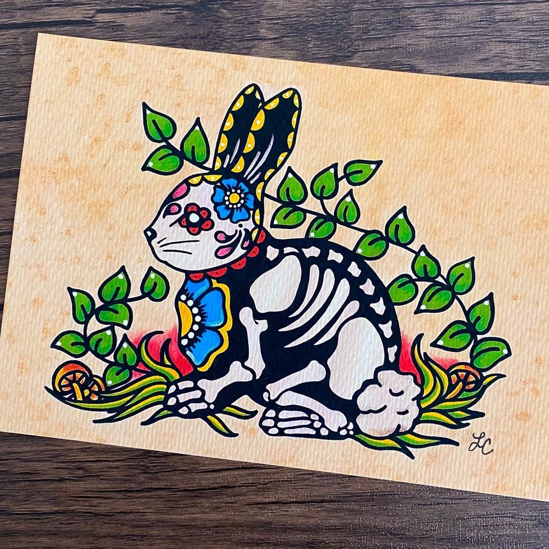 Day of the Dead Bunny RABBIT Dia De Los Muertos Art Print 5 X 7, 8 X 10 ...