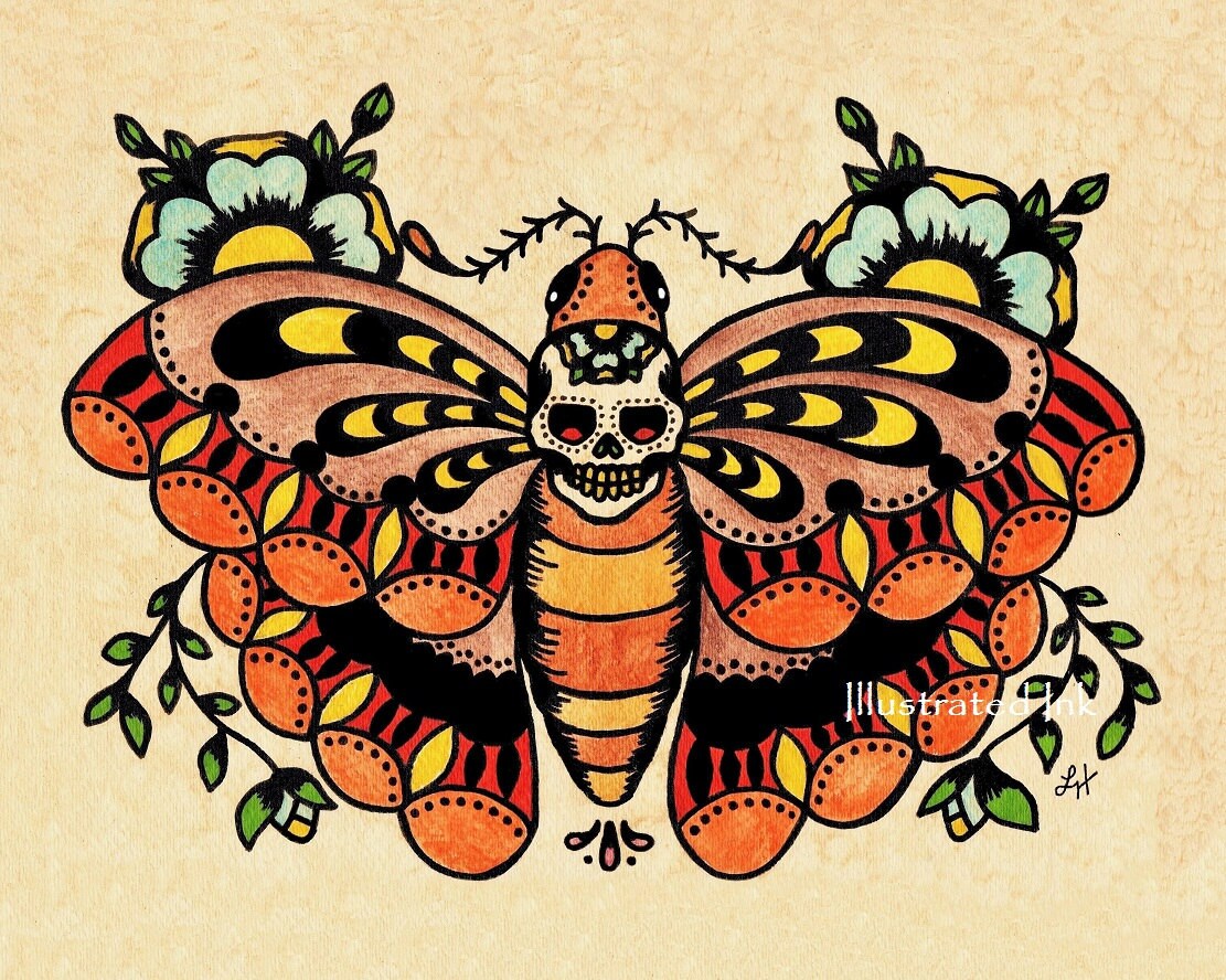 Traditional Moth Tattoo Flash