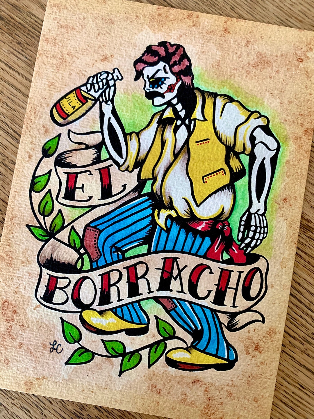 Day of the Dead El BORRACHO Loteria Tattoo Art Print 5 X 7, 8 X 10 or ...