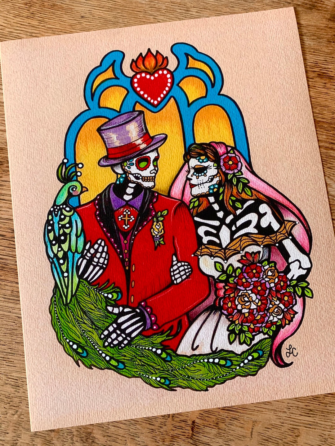 Day of the Dead WEDDING Art Print, Day of the Dead Couple Bride and ...