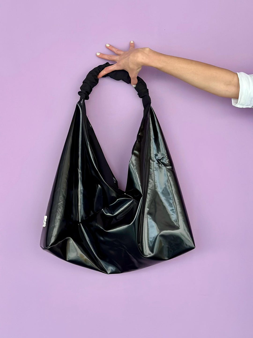 Patent Vegan Leather Origami Bag With Lining - Triangle Tote Bag ...