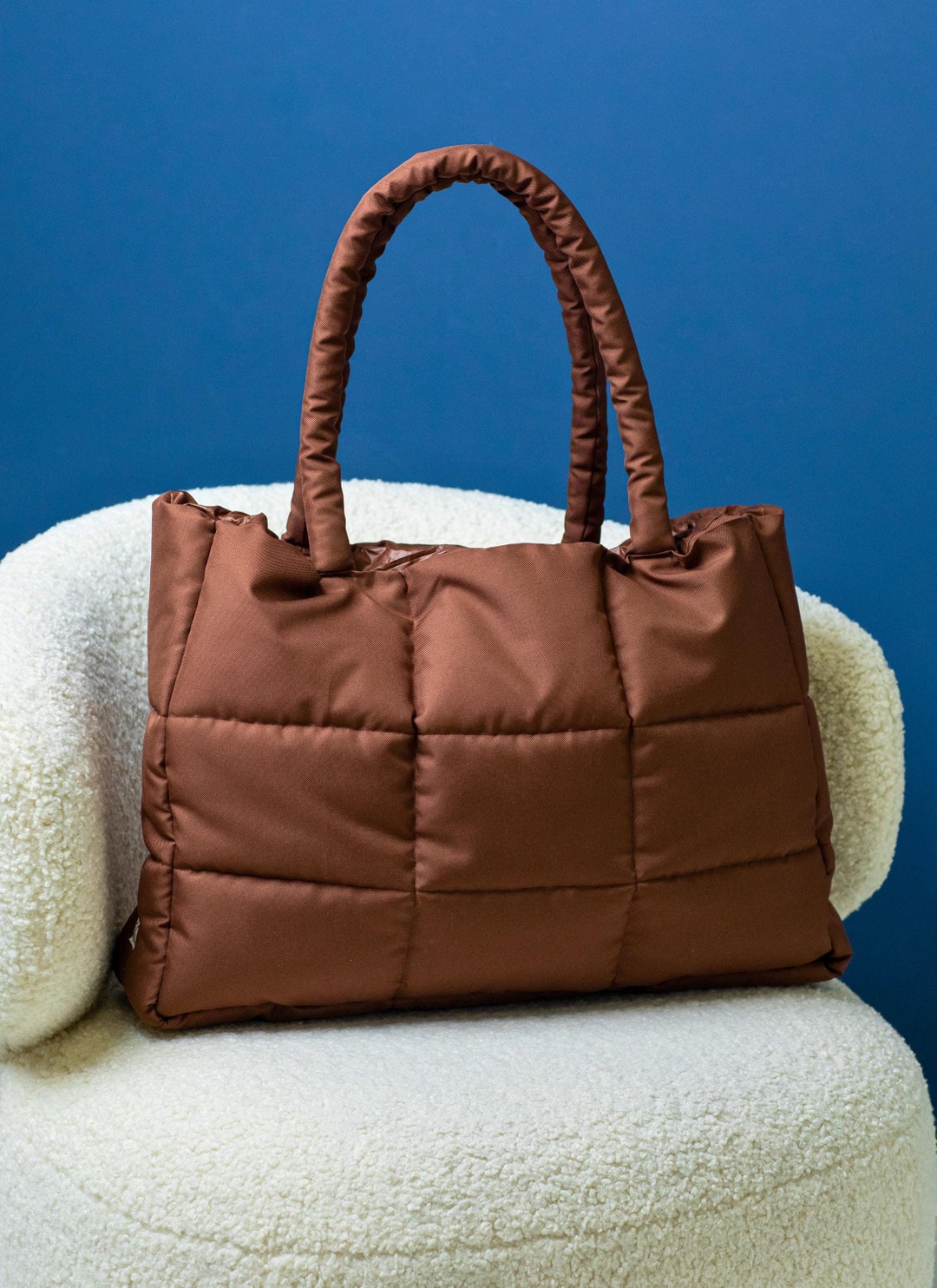 Brown Handmade Oversized Puffer Bag - Pillow Bag in Brown - Large ...