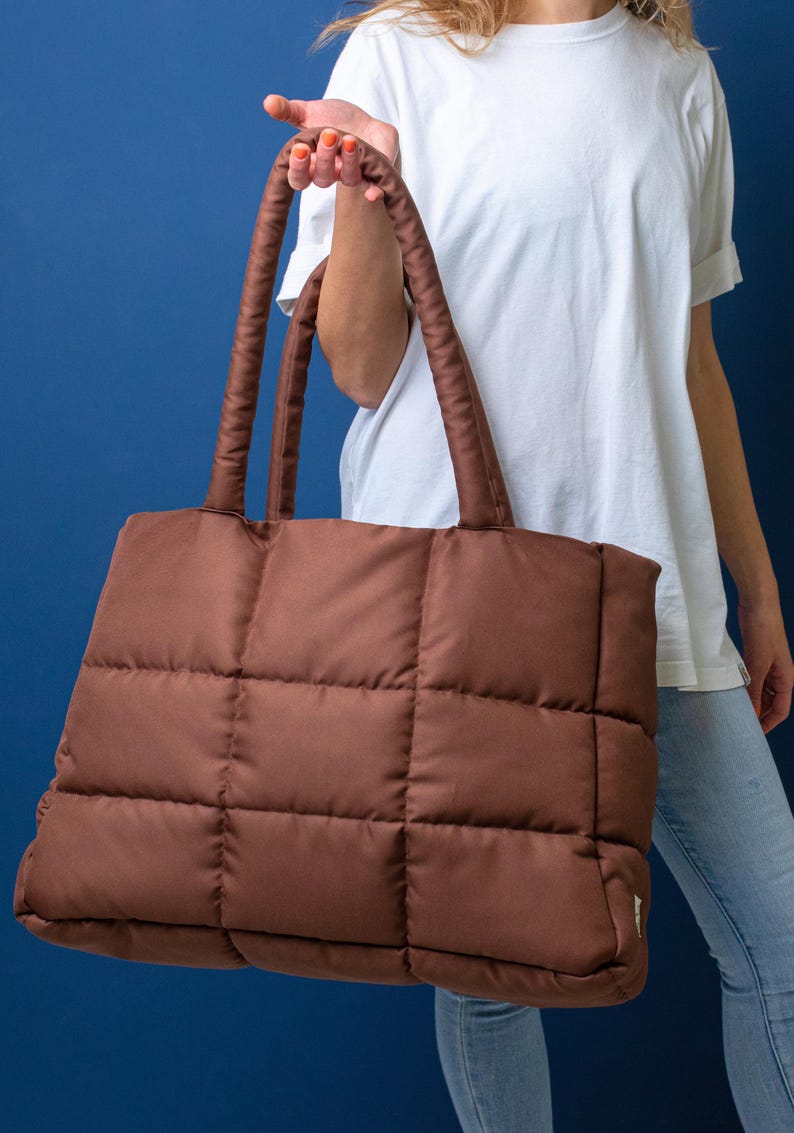 Brown Handmade Oversized Puffer Bag - Pillow Bag in Brown - Large ...