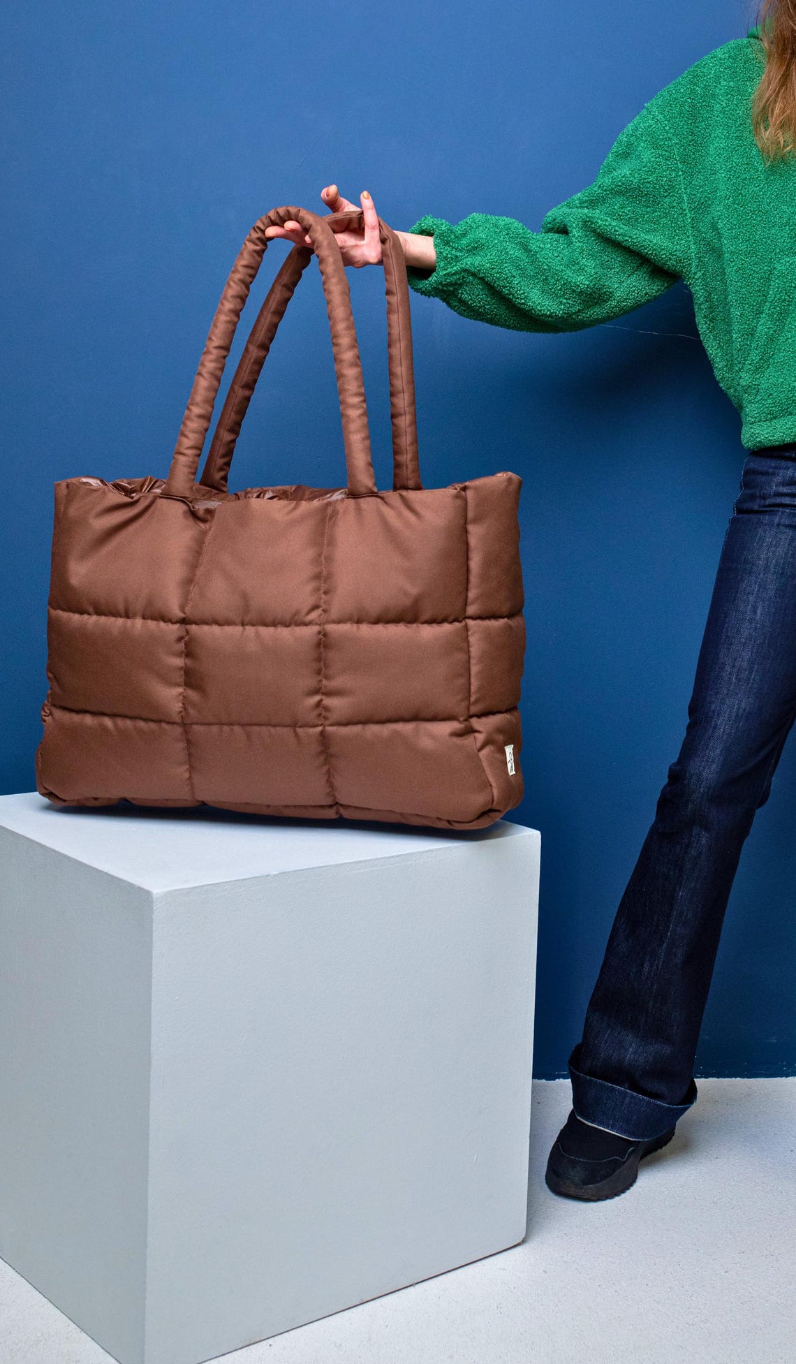 Brown Handmade Oversized Puffer Bag - Pillow Bag in Brown - Large ...