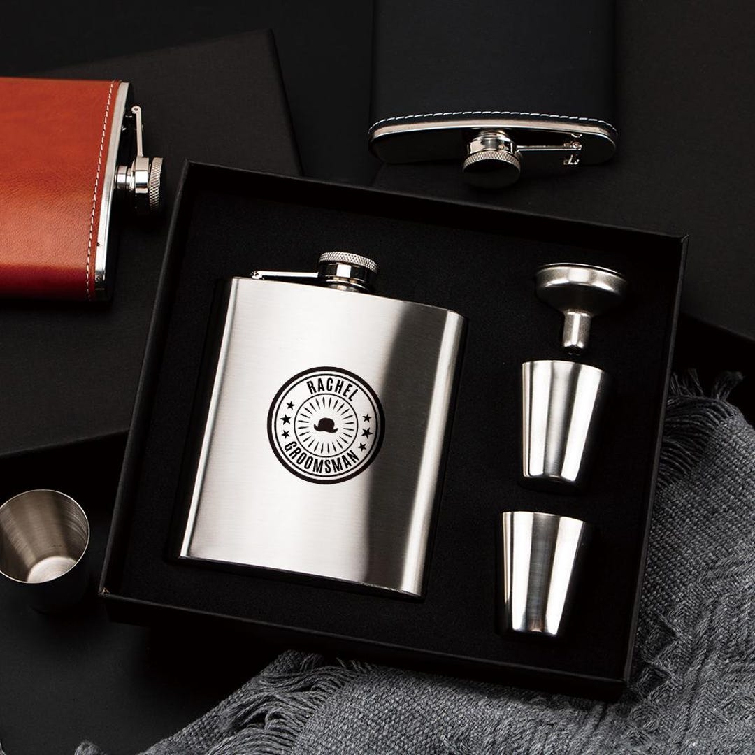 Personalized Flask for Men, Personalized Leather Flask Kit, Engraved ...