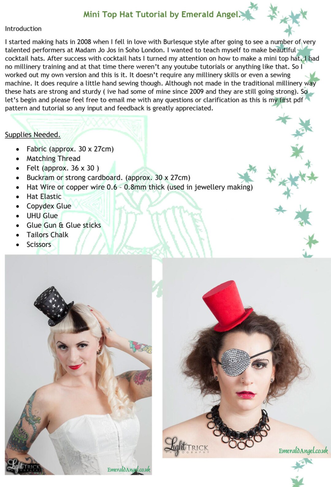 Mini Top Hat Pdf Pattern, Tutorial. No Sewing Machine or Millinery ...