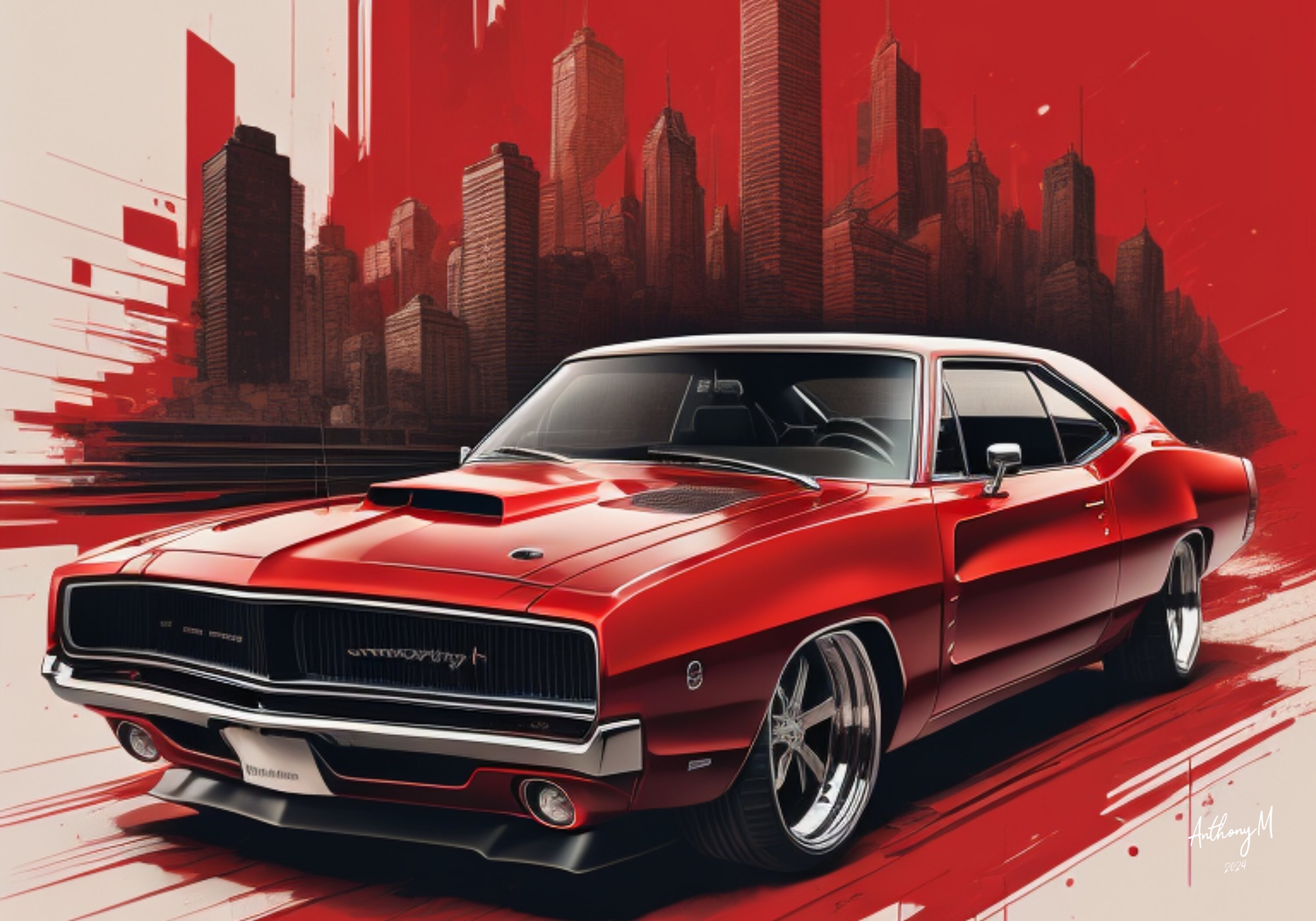 Dodge Charger Number 2 Wall Art Print, Car Art Collection, Decor, Car ...