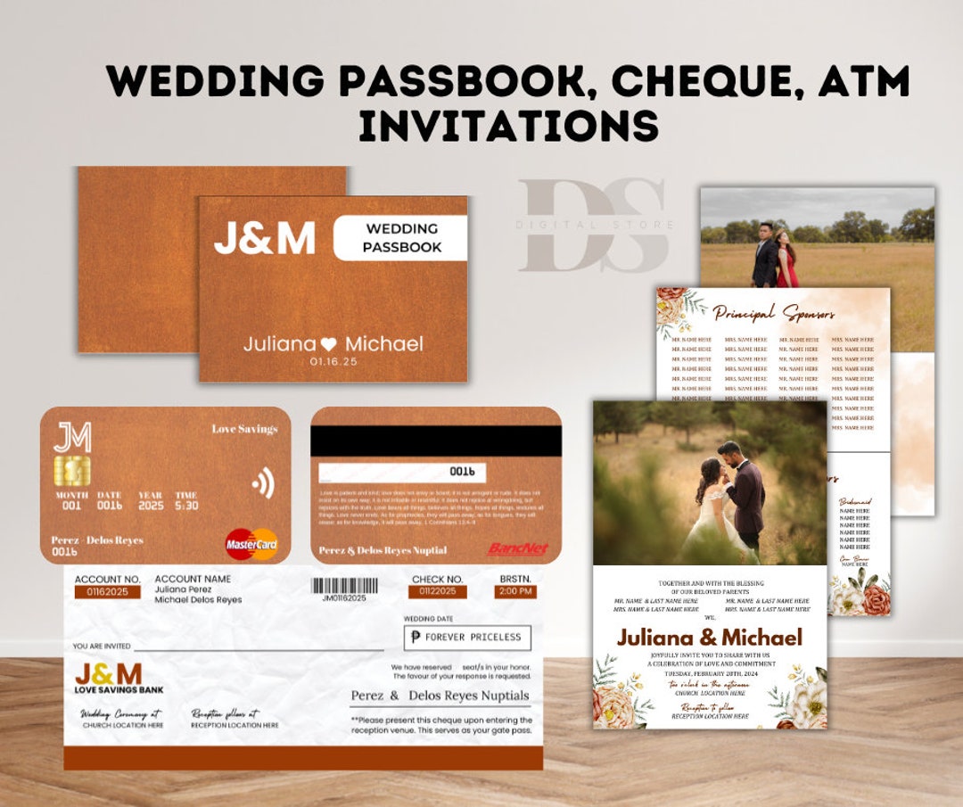 Wedding Passbook Invitations Template, ATM Invitation, Cheque ...