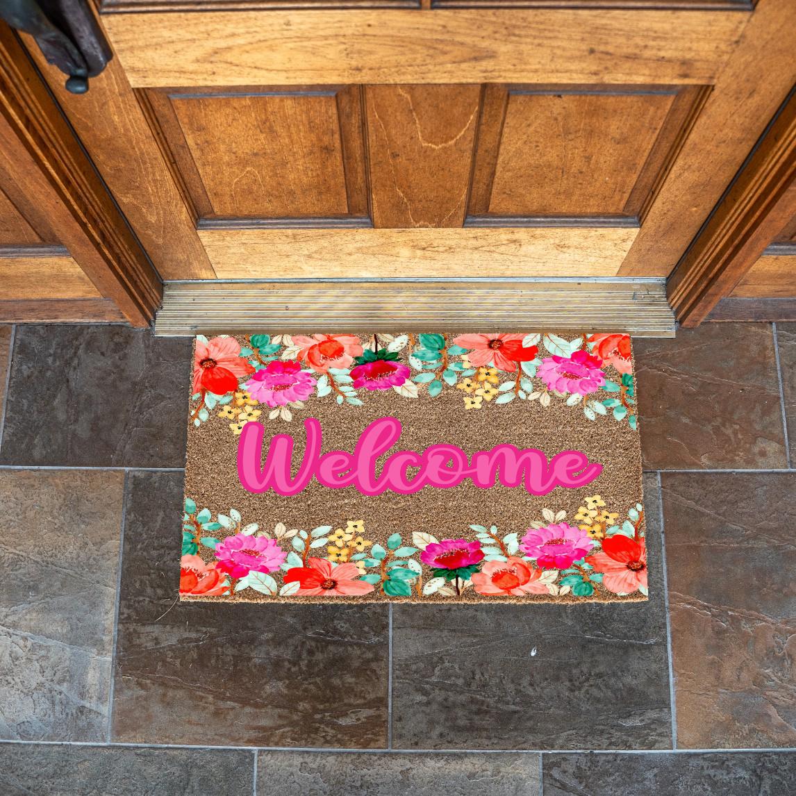 Floral Pink Welcome Mat Inviting Beautiful Flower Mat Perfect for A ...