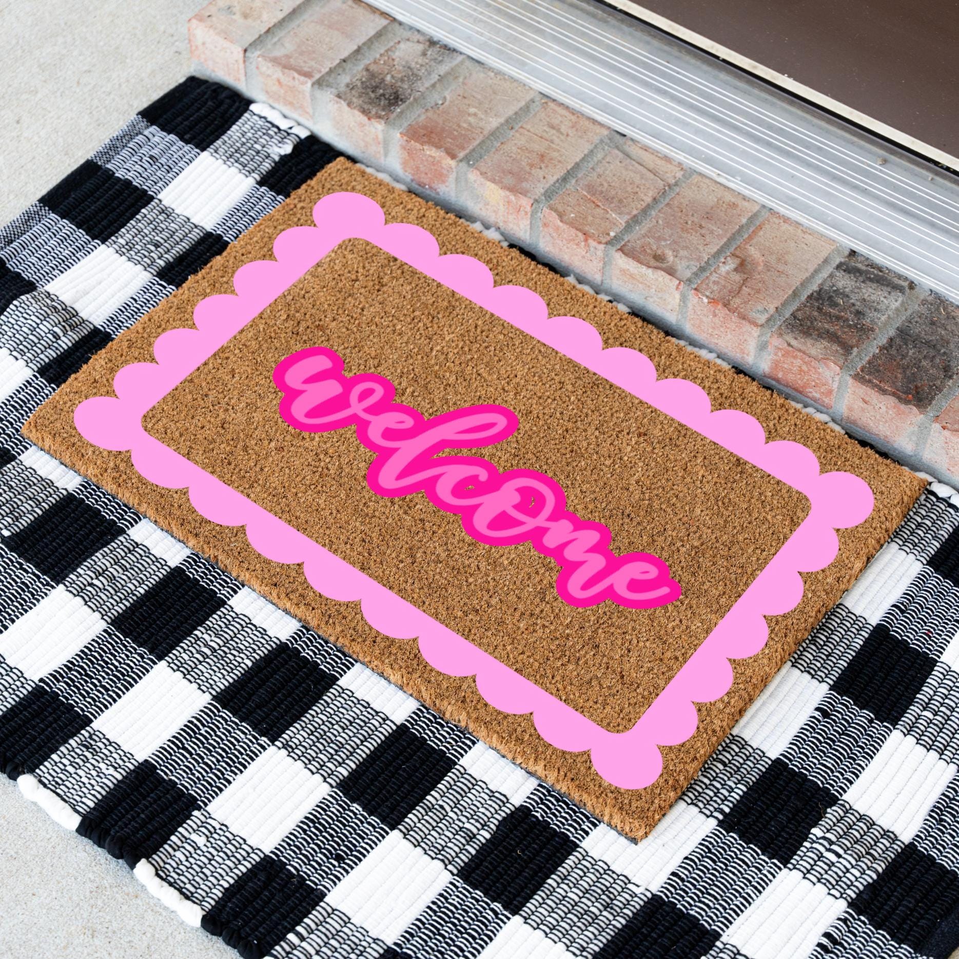 Cute Welcome Doormat - Pink Aesthetic Scalloped Entryway Mat - Girly ...