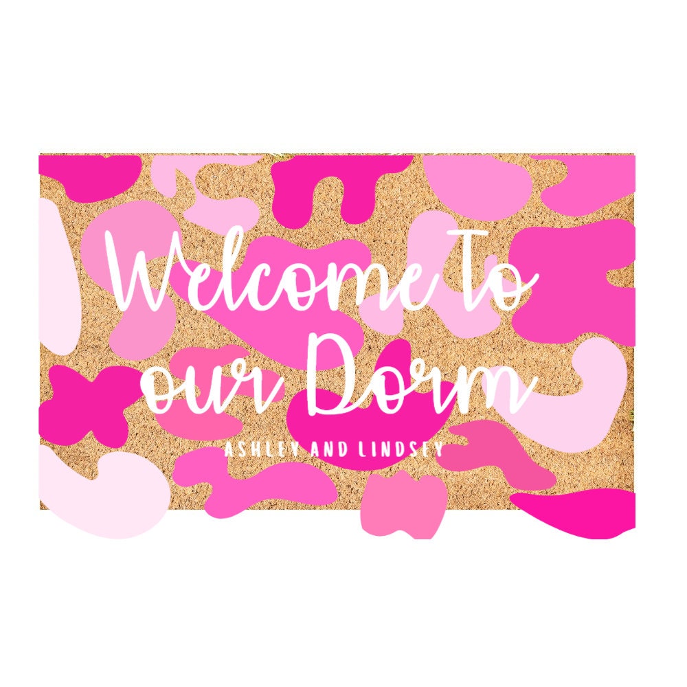 Welcome to Our Dorm Front Door Mat Hot Pink Light Pink Decor Girly ...