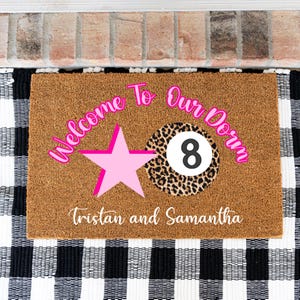 Welcome to Our Dorm Doormat • Girly College Entry Mat • Pink Bow or ...
