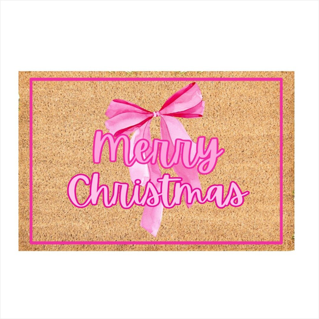 Merry Christmas Pink Girly Bow Coquette Custom Door Mat, Outdoor, Last ...