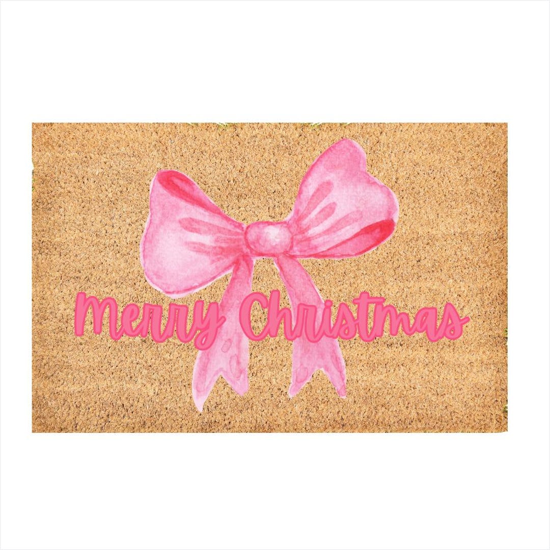 Pink Merry Christmas Bow Coquette Girly Gift Custom Door Mat, Outdoor ...