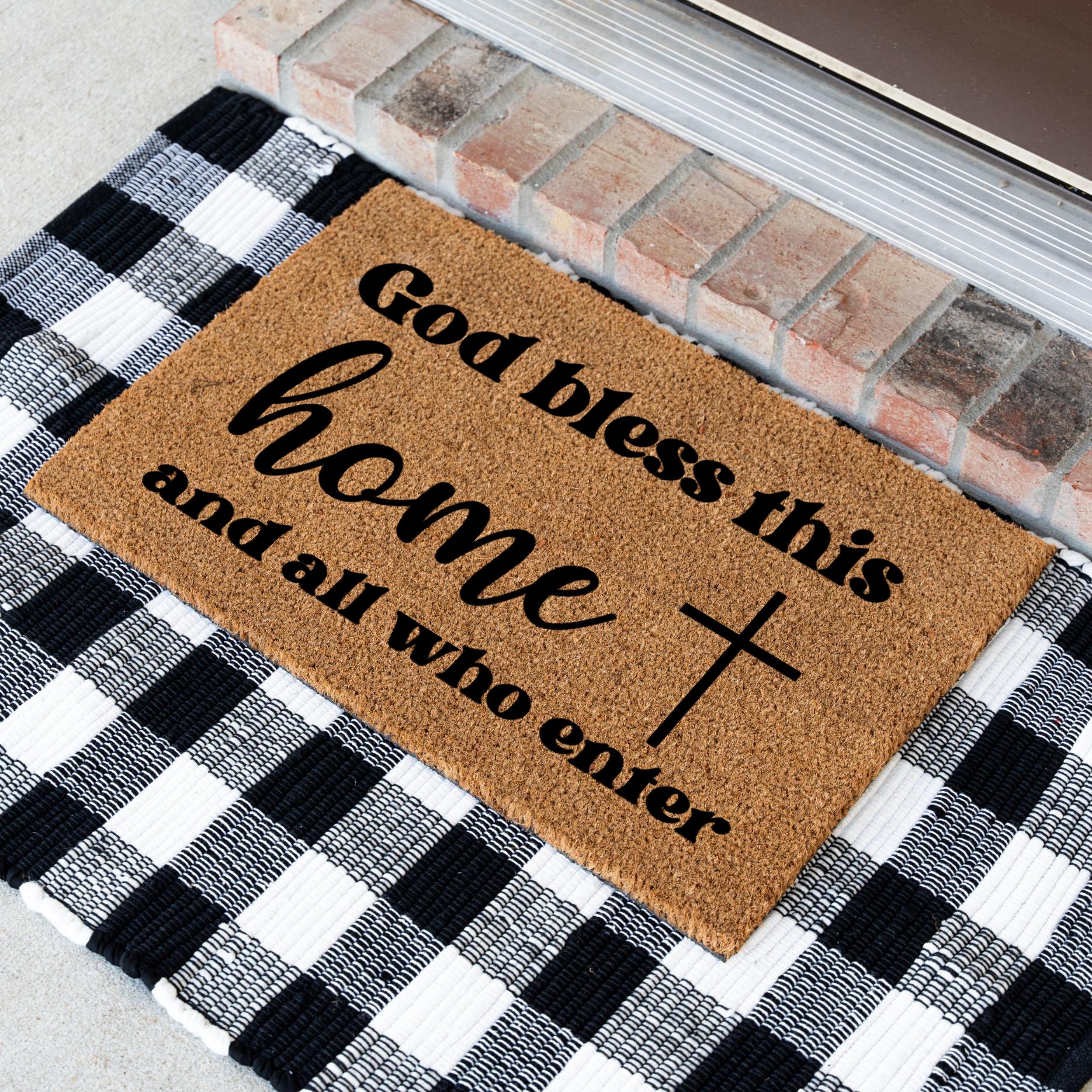 God Bless This Home and All Who Enter Doormat - Religious Welcome Mat ...