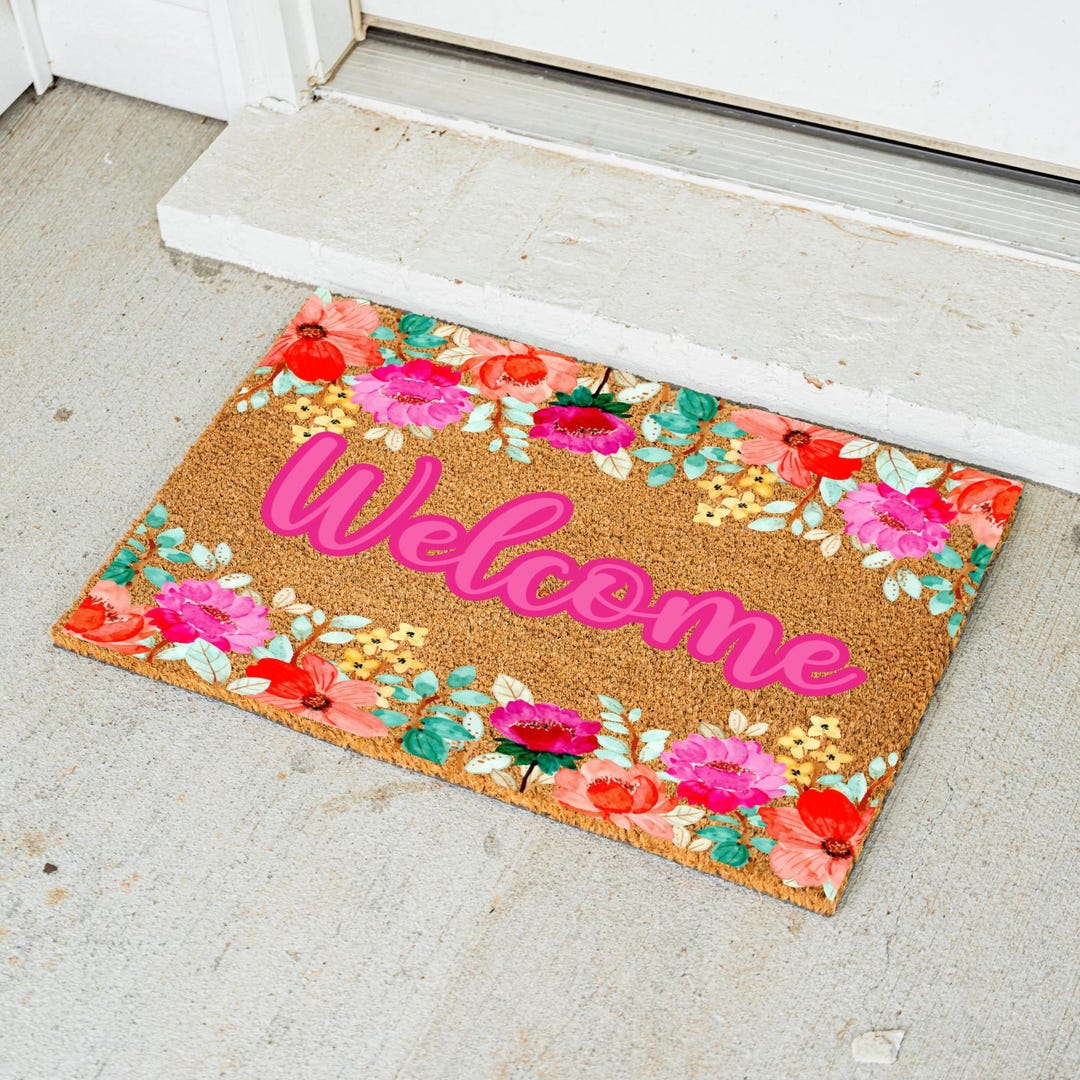 Floral Pink Welcome Mat Inviting Beautiful Flower Mat Perfect for A ...