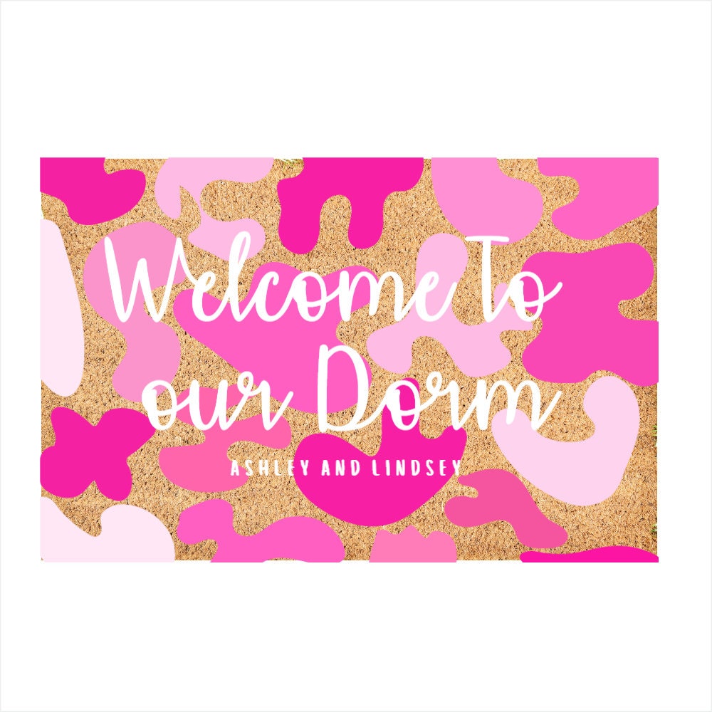Welcome to Our Dorm Front Door Mat Hot Pink Light Pink Decor Girly ...