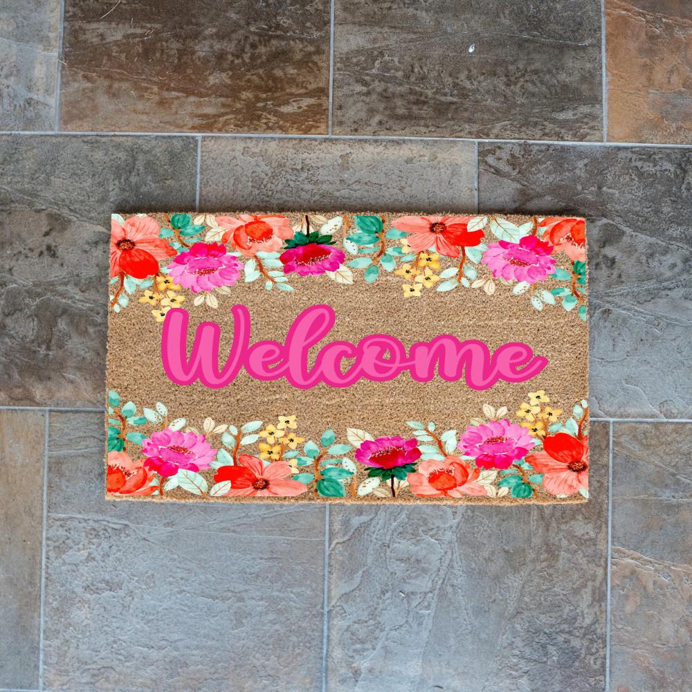 Floral Pink Welcome Mat Inviting Beautiful Flower Mat Perfect for A ...