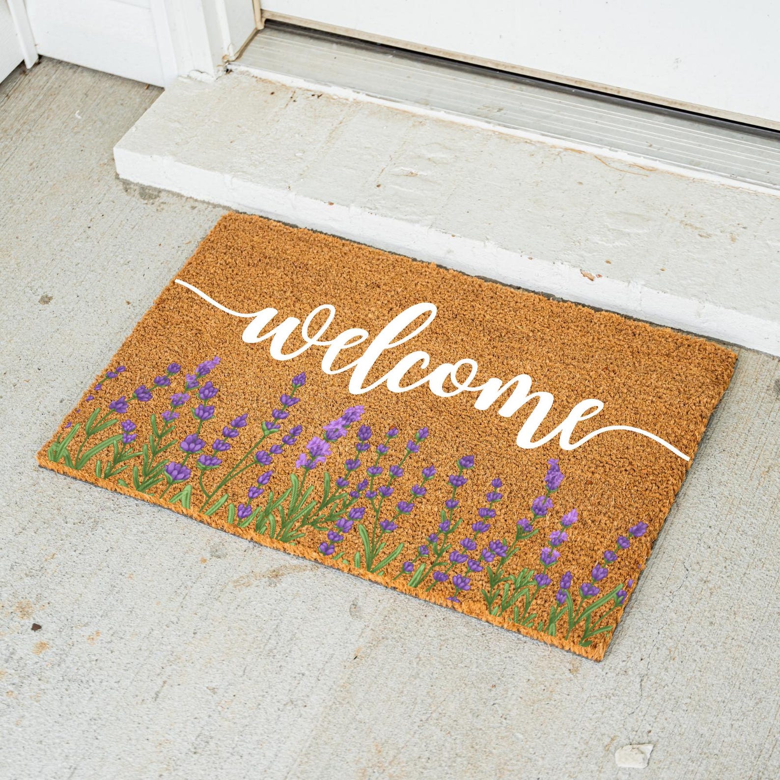 Floral Welcome Mat - Purple Flower Doormat - Spring Entryway Rug ...