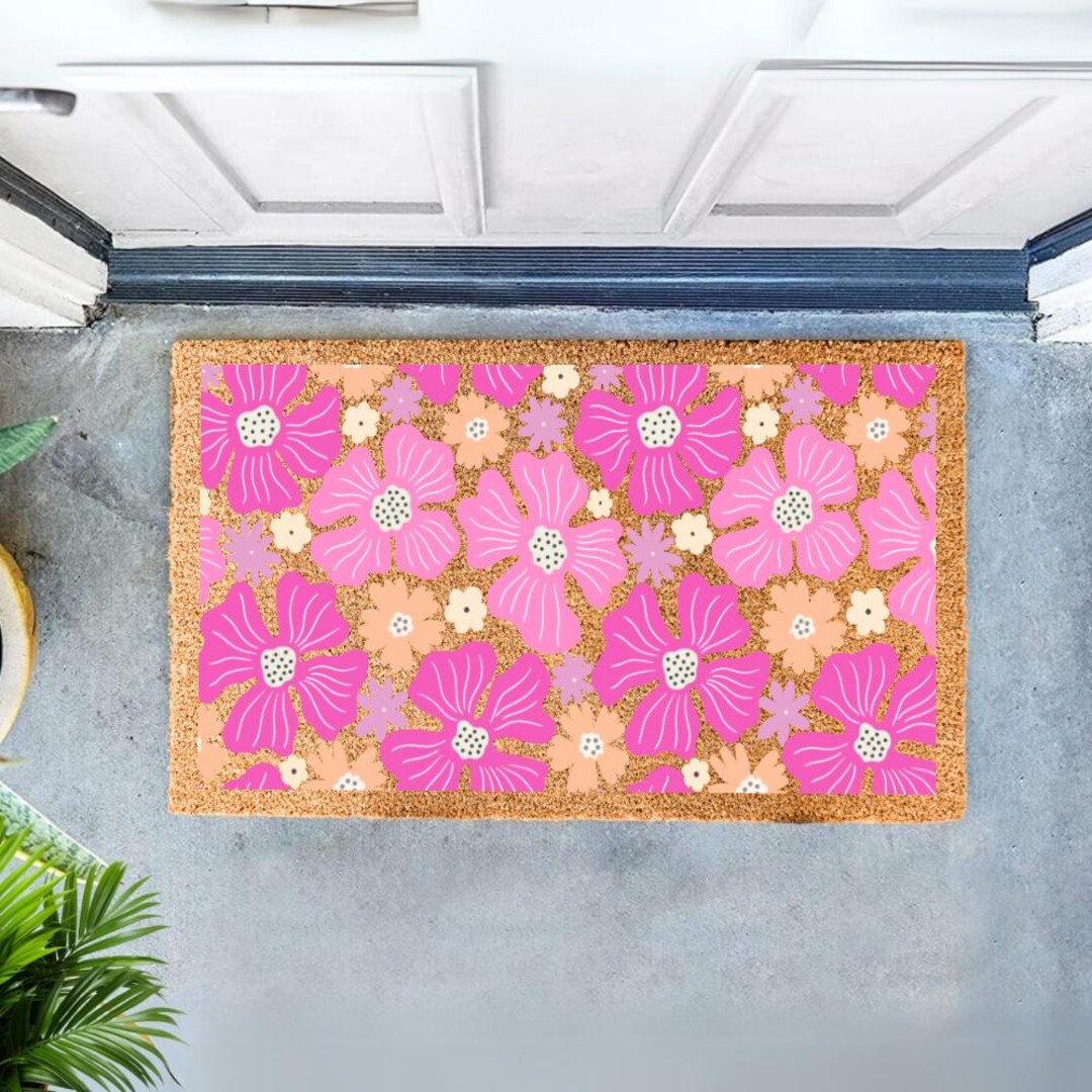 Welcome Mat Pink Decor Floral Decor Spring Mat - Etsy