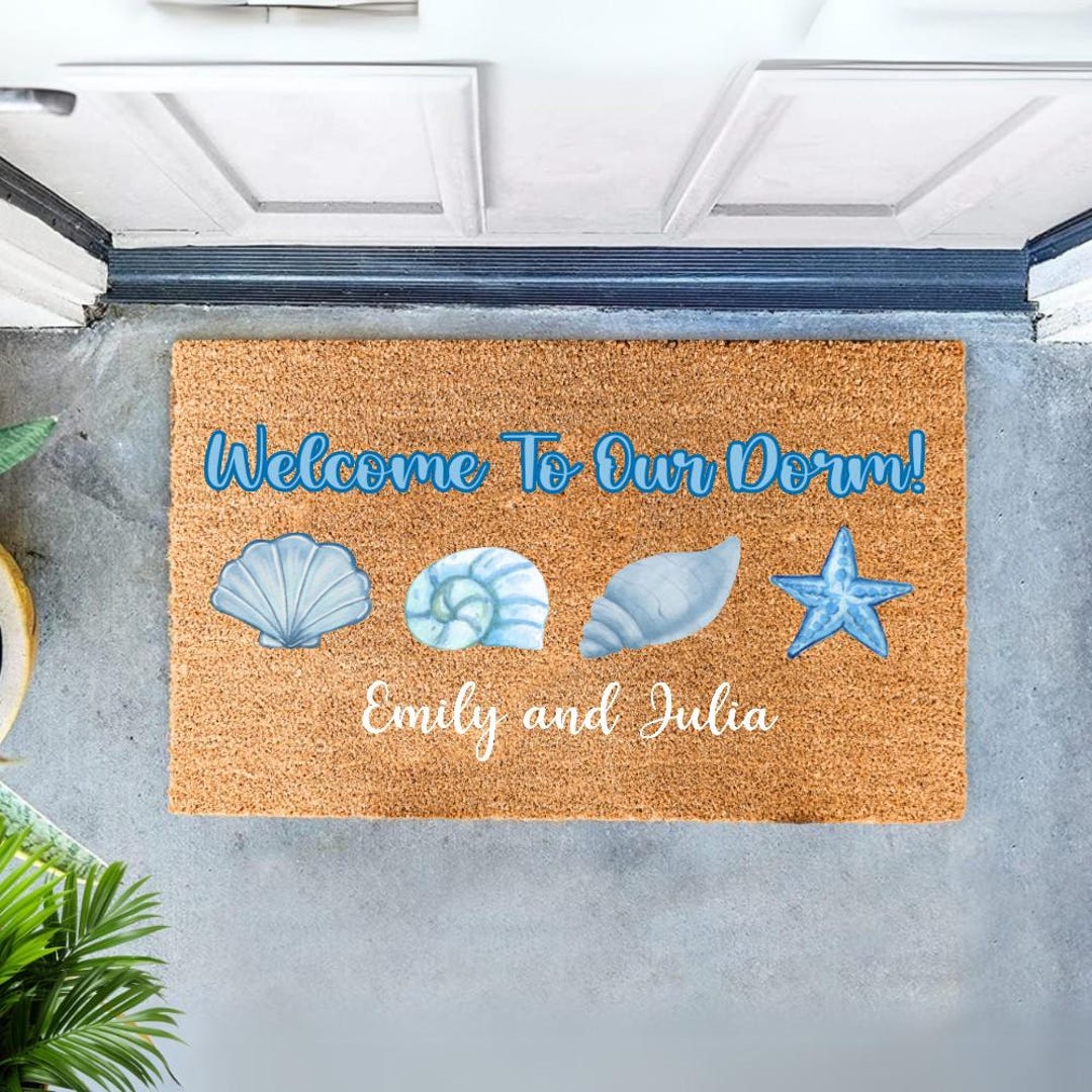 Welcome to Our Dorm Doormat • Blue Seashell Design • Personalized With ...