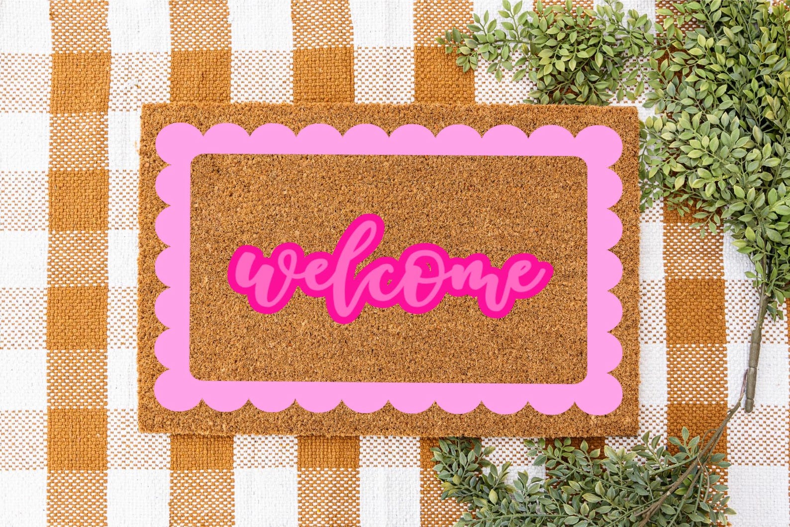 Cute Welcome Doormat - Pink Aesthetic Scalloped Entryway Mat - Girly ...