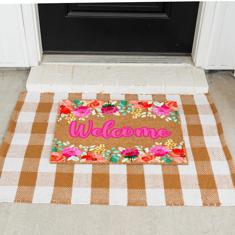 Floral Pink Welcome Mat Inviting Beautiful Flower Mat Perfect for A ...