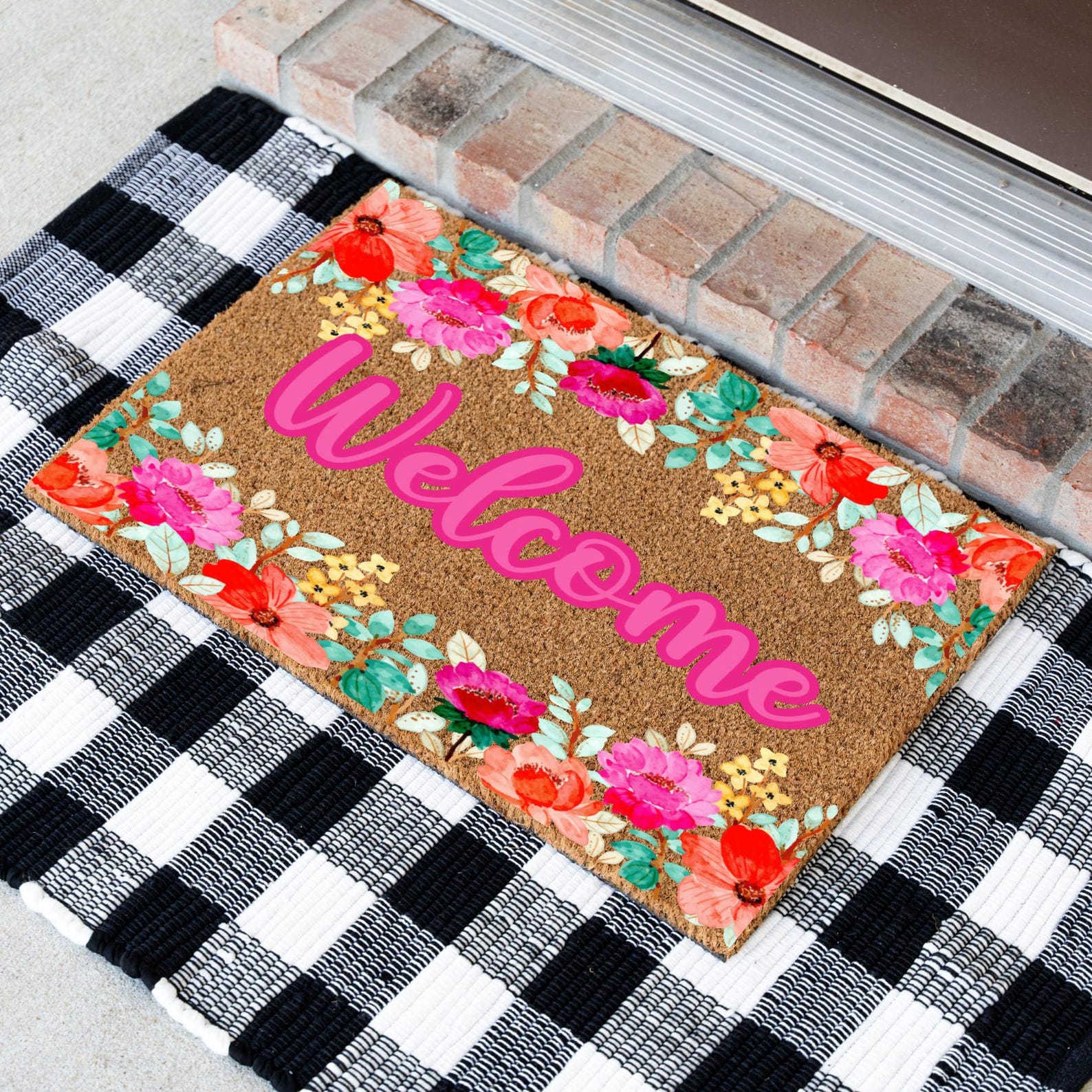 Floral Pink Welcome Mat Inviting Beautiful Flower Mat Perfect for A ...