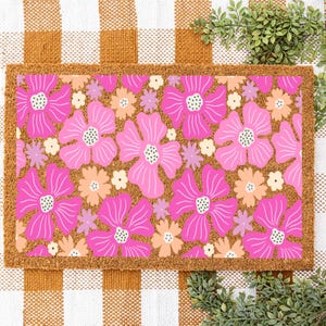 Welcome Mat Pink Decor Floral Decor Spring Mat - Etsy