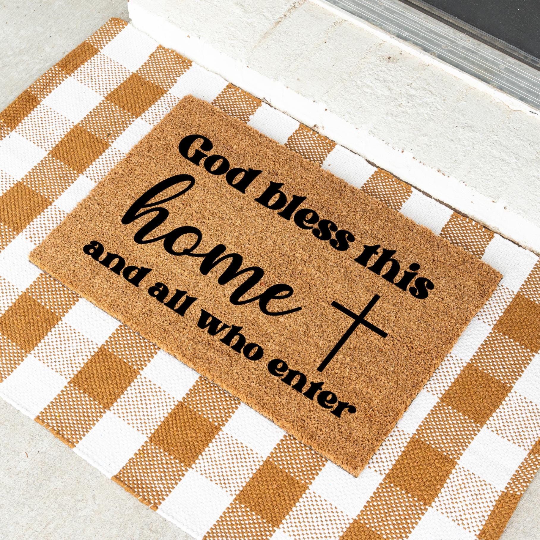 God Bless This Home and All Who Enter Doormat - Religious Welcome Mat ...