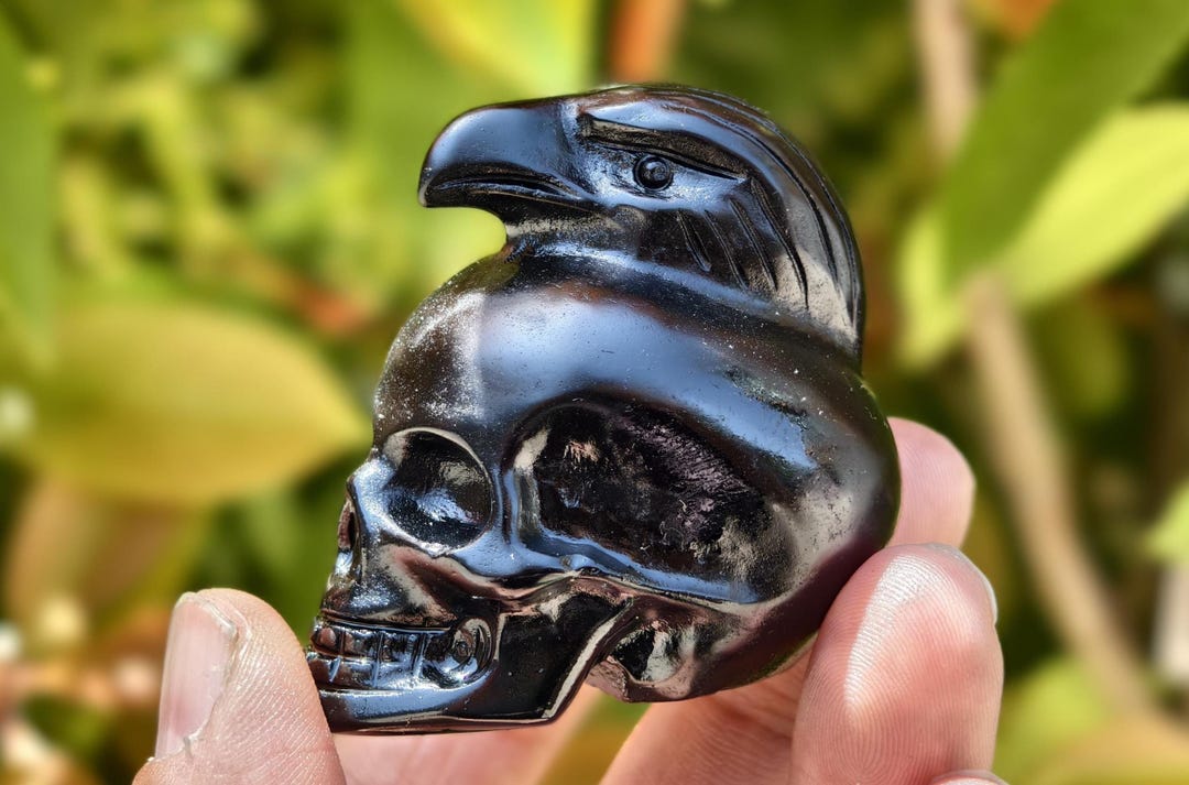 Hand-carved Obsidian Crow Skull Figurine: Crystal Home Decor - Etsy