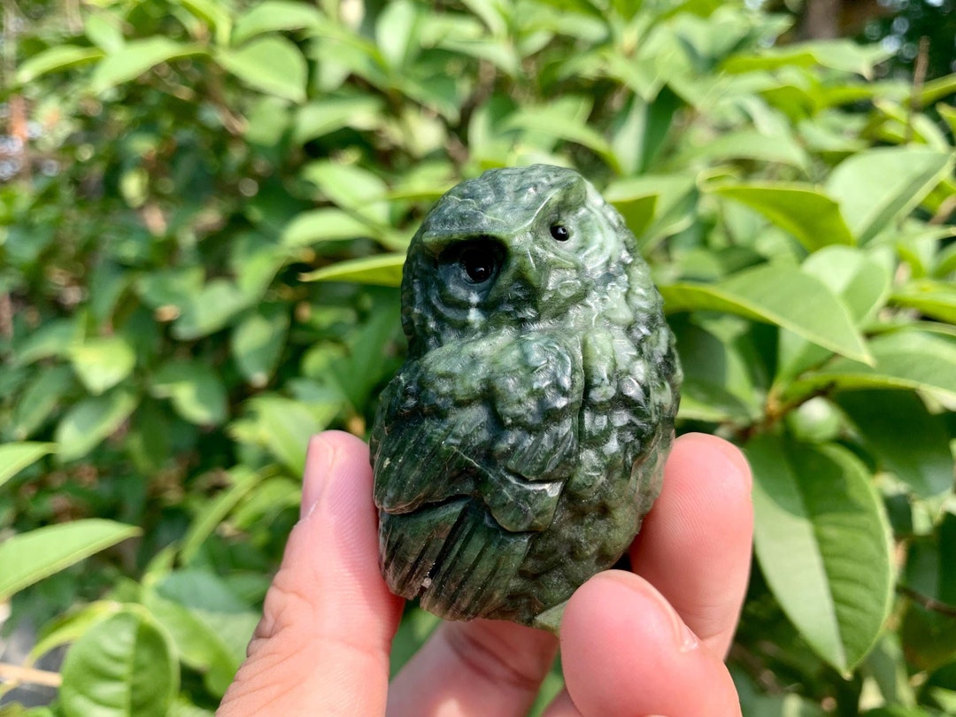2.3'' Olive Jade Owl Sculpture, Home Decor, Crystal Owl Decor, Handmade ...