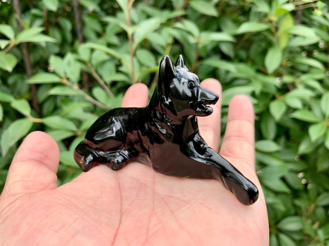 4'' Hand-carved Obsidian Dog Sculpture, Crystal German Shepherd Decor ...