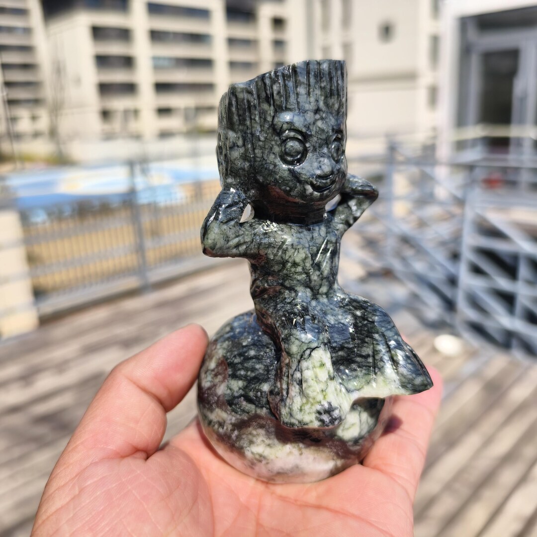 Natural Green Jade Groot Figurines, Baby Treant, Baby Groot Carving ...