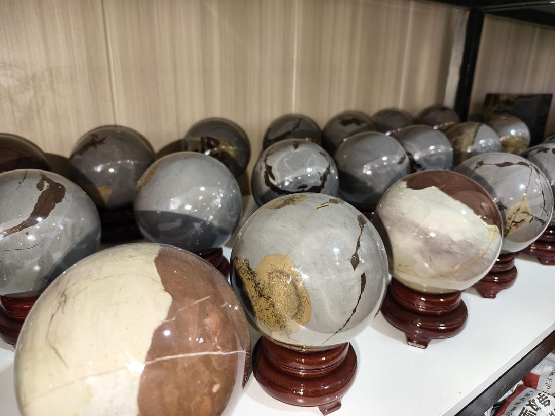 Rare !! Natural Chinese Painting Stone Sphere Carving, Crystal Healing ...