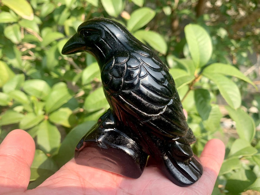 Handmade Obsidian Raven Figurine: Crystal Crow Decor (3.4 Inch) - Etsy
