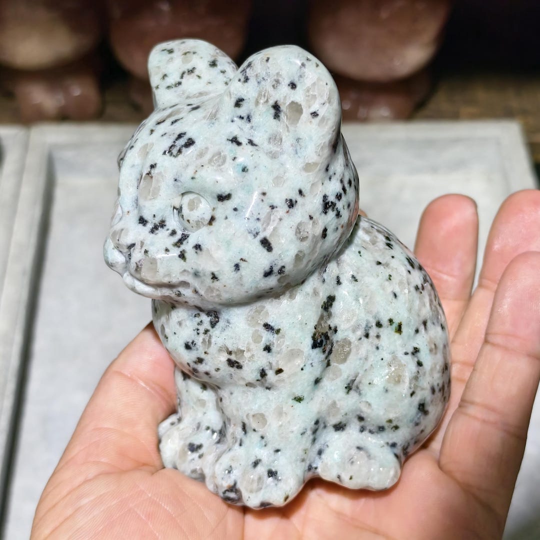 Kiwi Jasper Cat Sculpture, Healing Stone Cat Figurine - Etsy