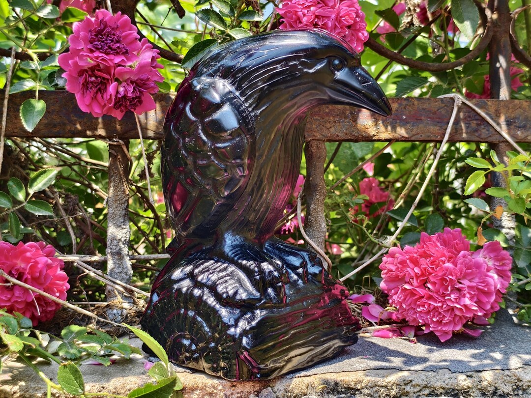 8'' Giant Obsidian Raven Sculpture: Hand-carved Crystal Crow Decor, 8 ...