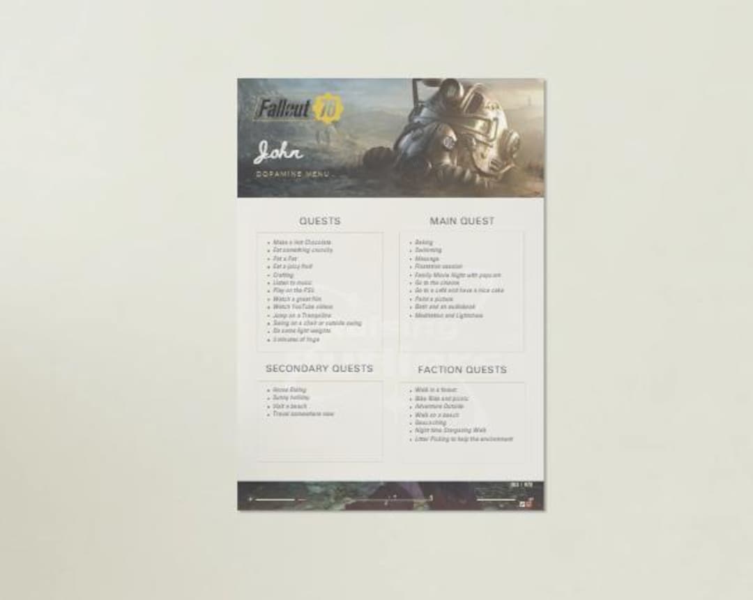 Fallout 76 Dopamine Menu: Neurodivergent Self-regulation Chart (digital ...