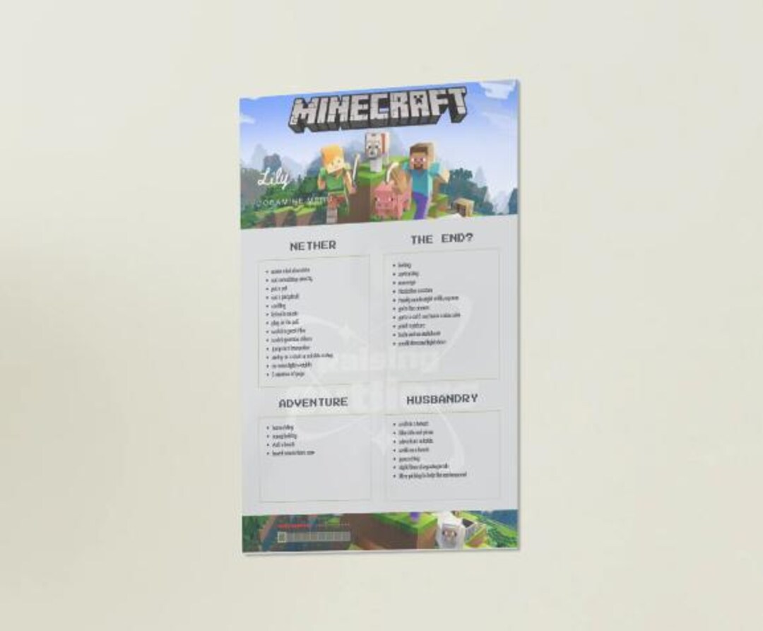 Minecraft Dopamine Menu | ADHD & Autism Self-regulation Chart ...